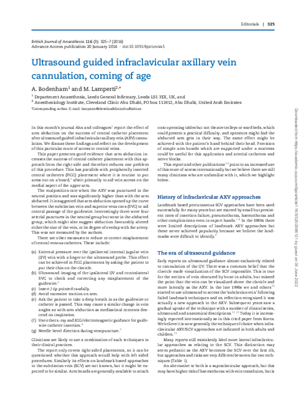 (PDF) Ultrasound guided infraclavicular axillary vein cannulation ...