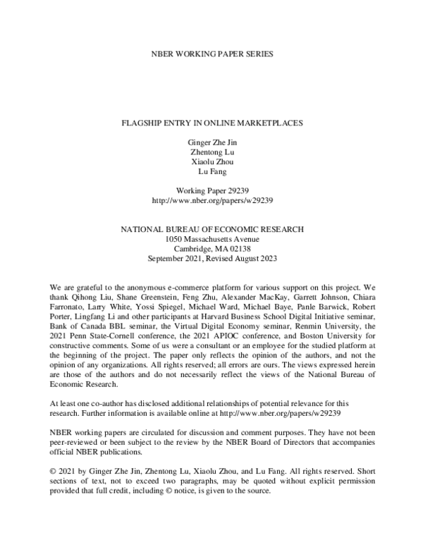 (PDF) Flagship Entry in Online Marketplaces | xiaolu zhou - Academia.edu