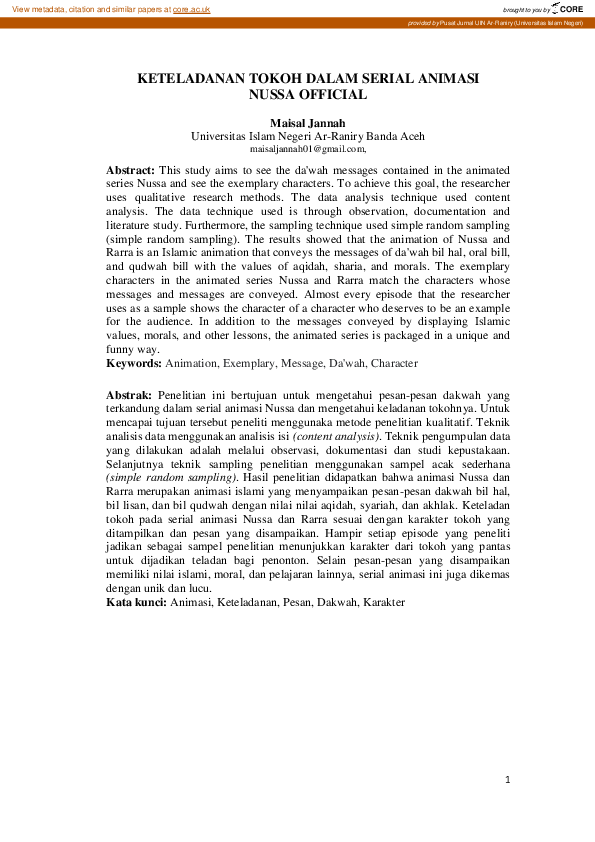 (PDF) Keteladanan Tokoh dalam Serial Animasi Nussa Official
