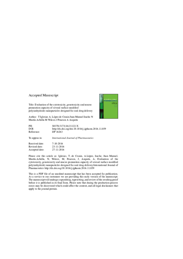 (PDF) Evaluation of the cytotoxicity, genotoxicity and mucus permeation ...