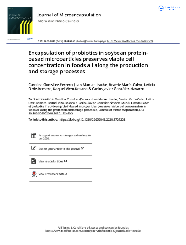 (PDF) Encapsulation of probiotics in soybean protein-based ...