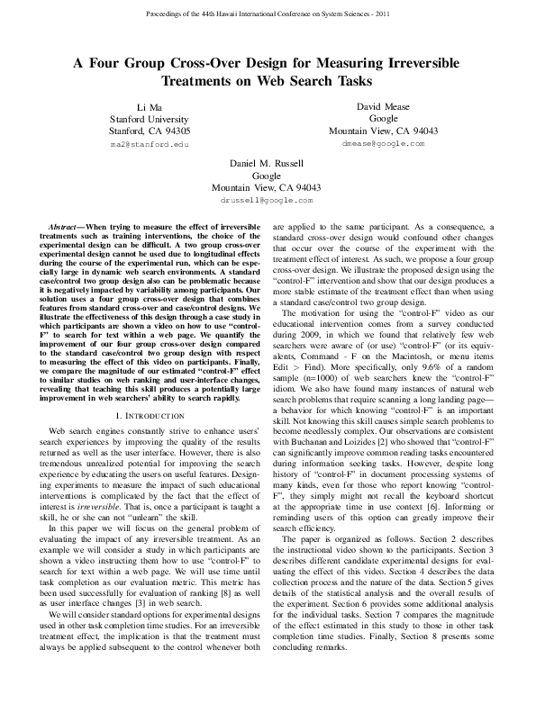 (PDF) A Four Group Cross-Over Design for Measuring Irreversible ...