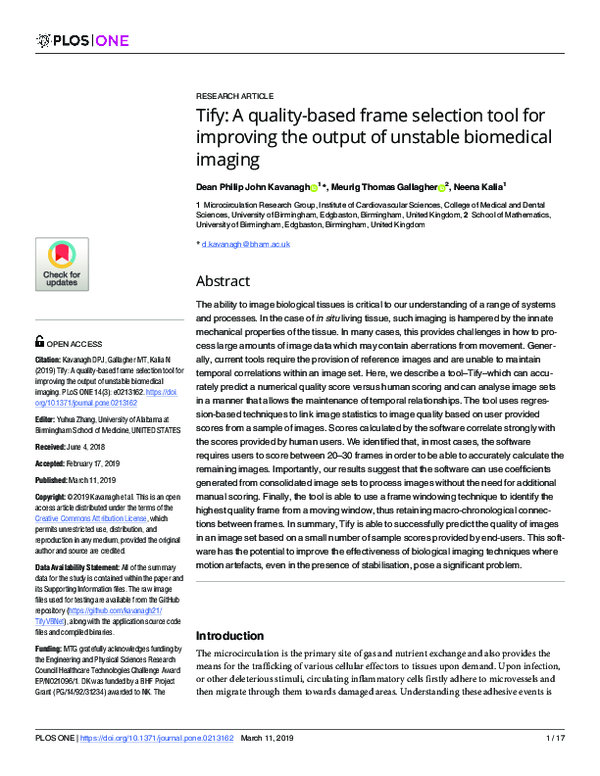 (PDF) Tify: A quality-based frame selection tool for improving the ...