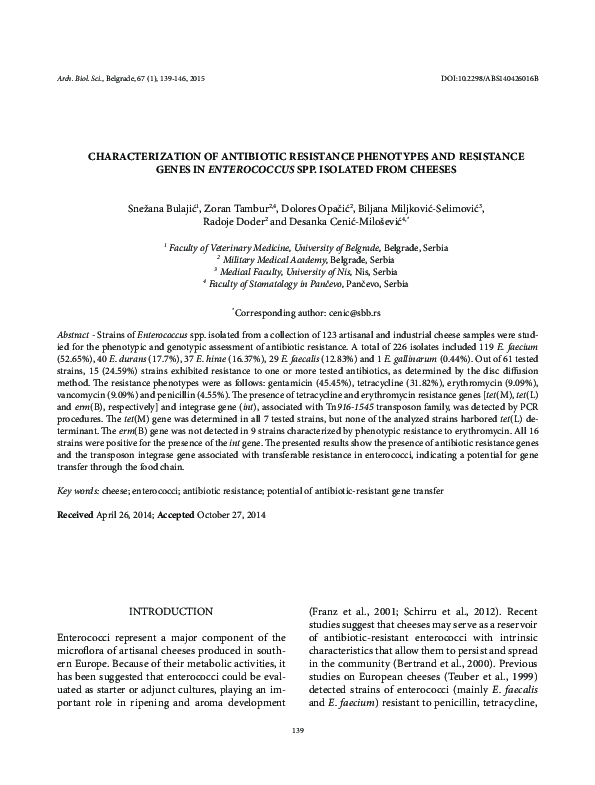 (PDF) Characterization of antibiotic resistance phenotypes and resistance genes in Enterococcus ...