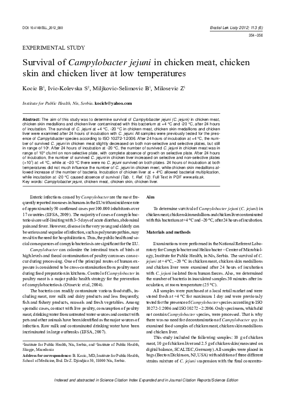 (PDF) Survival of Campylobacter jejuni in chicken meat at frozen ...