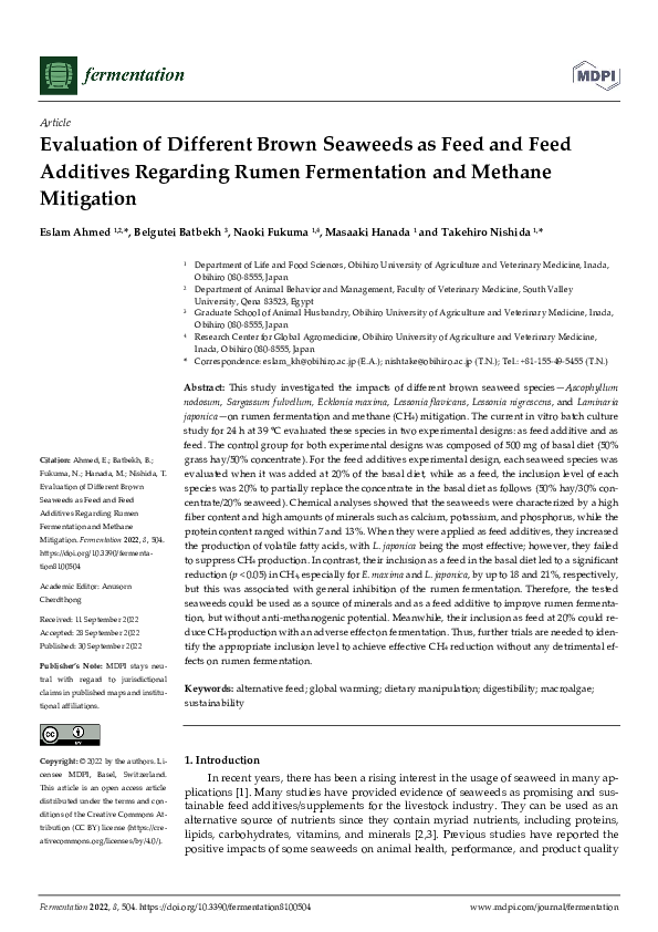 (PDF) Evaluation of Different Brown Seaweeds as Feed and Feed Additives ...