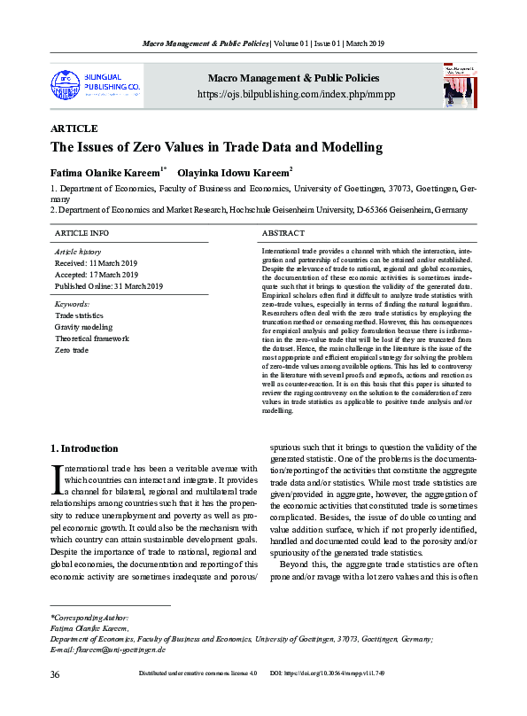 (PDF) The Issues of Zero Values in Trade Data and Modelling | Olayinka ...