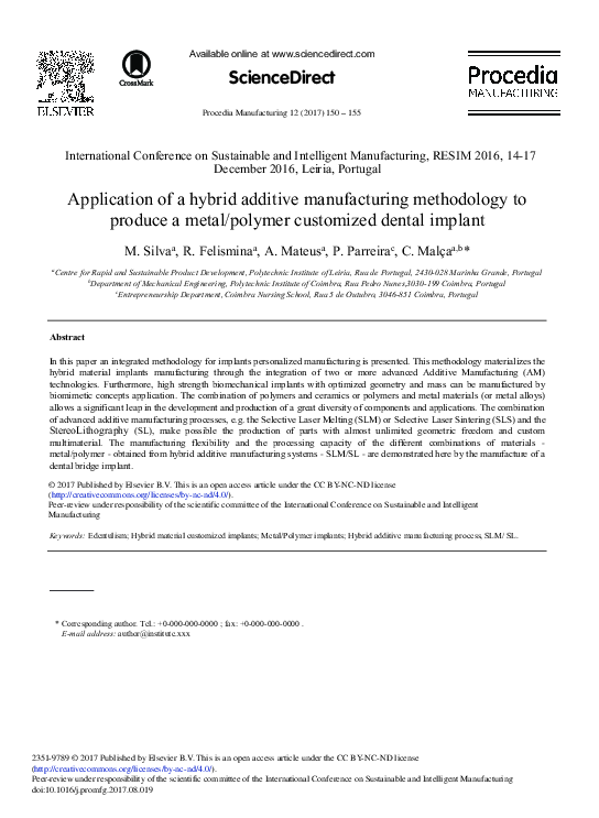 (PDF) Application of a Hybrid Additive Manufacturing Methodology to Produce a Metal/Polymer ...