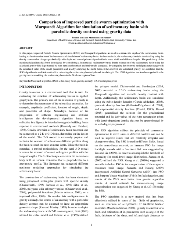 (PDF) Comparison of improved particle swarm optimization with Marquardt Algorithm for simulation ...