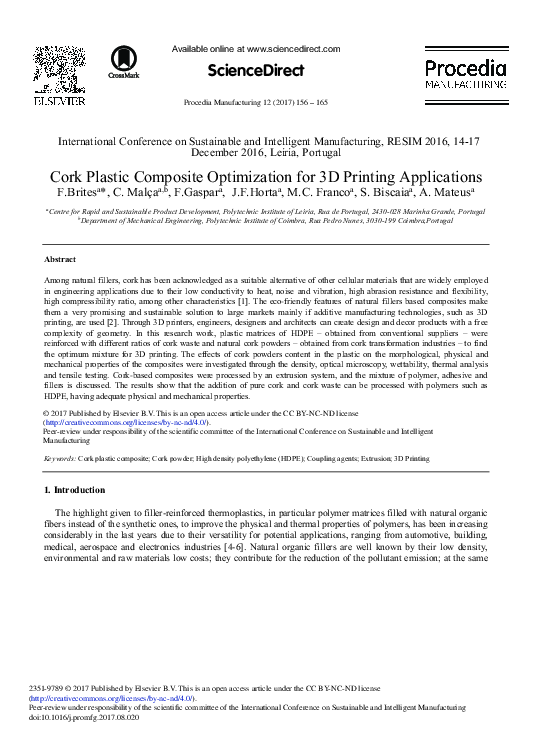 (PDF) Cork Plastic Composite Optimization for 3D Printing Applications