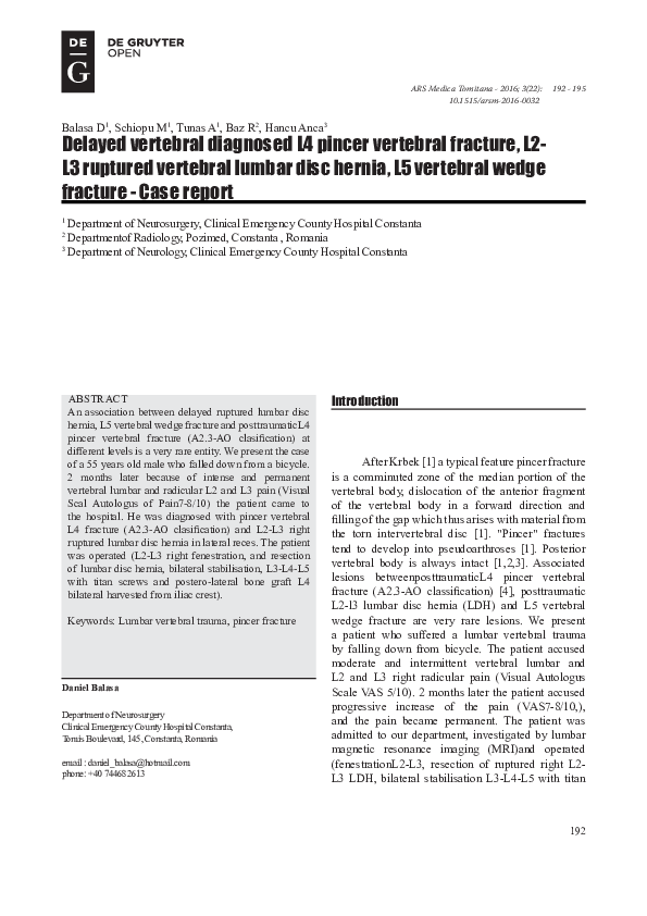 (PDF) Delayed vertebral diagnosed L4 pincer vertebral fracture, L2-L3 ...