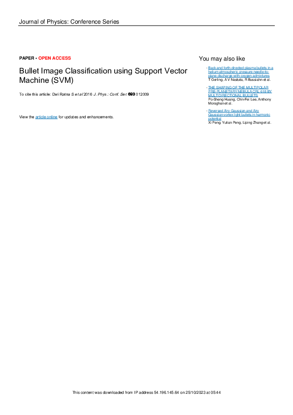 (PDF) Bullet Image Classification using Support Vector Machine (SVM)