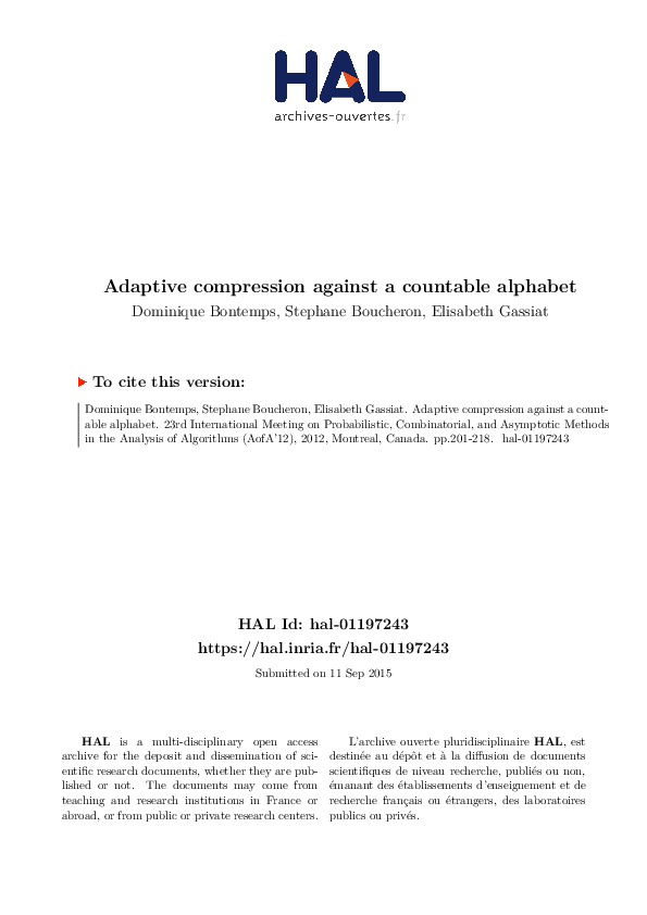 (PDF) Adaptive compression against a countable alphabet