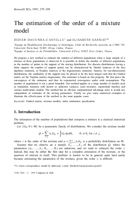 (PDF) The Estimation of the Order of a Mixture Model