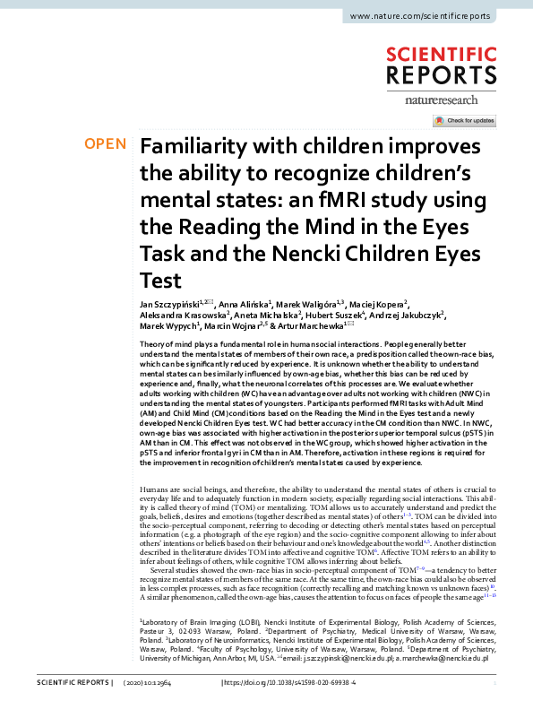 (PDF) Familiarity with children improves the ability to recognize ...