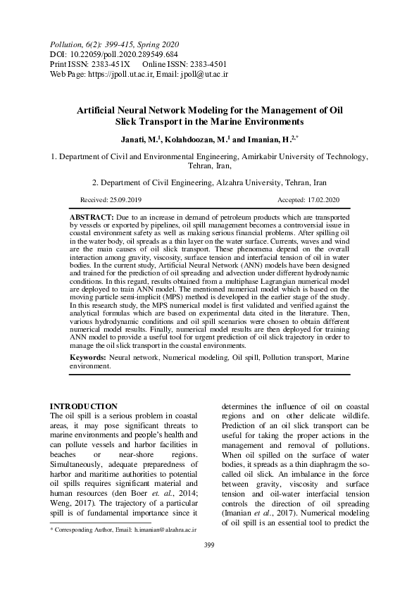 (PDF) Artificial Neural Network Modeling for the Management of Oil Slick Transport in the Marine ...