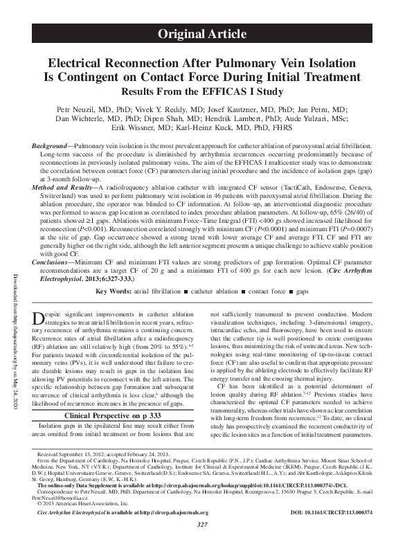 (PDF) Electrical Reconnection After Pulmonary Vein Isolation Is ...