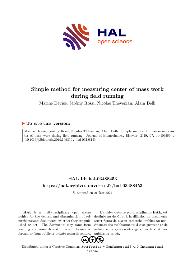 (PDF) Simple method for measuring center of mass work during field ...