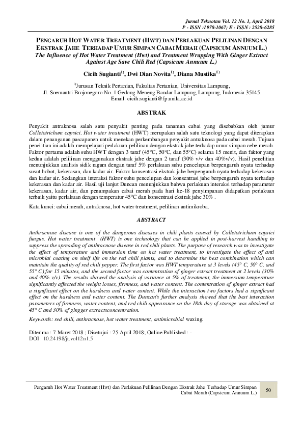 (PDF) Pengaruh Hot Water Treatment (HWT) Dan Perlakuan Pelilinan Dengan ...
