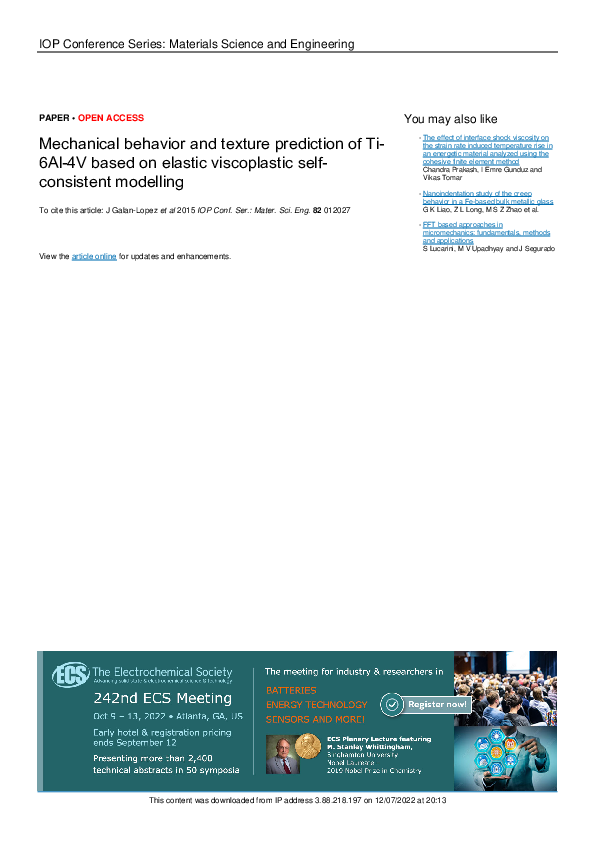 (PDF) Mechanical behavior and texture prediction of Ti-6Al-4V based on elastic viscoplastic self ...