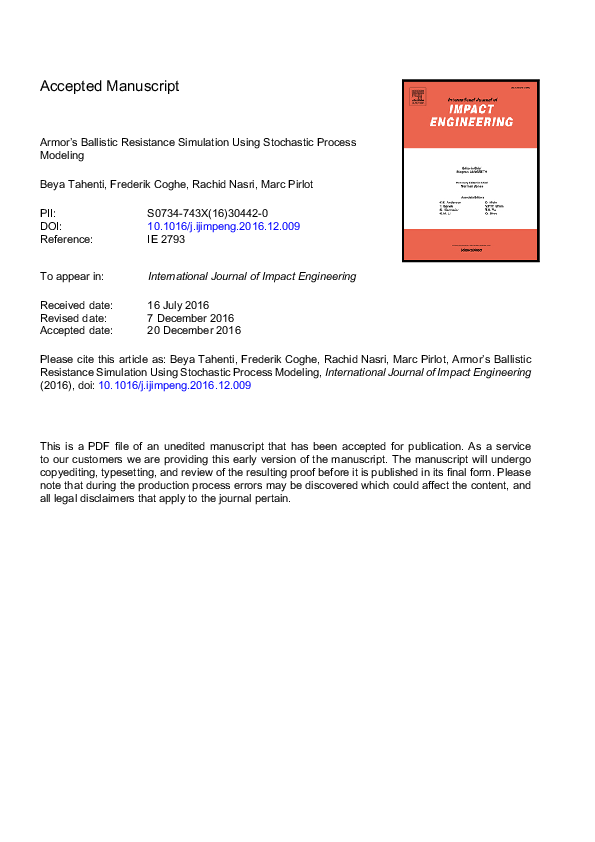(PDF) Armor’s ballistic resistance simulation using stochastic process modeling | Frederik Coghe ...