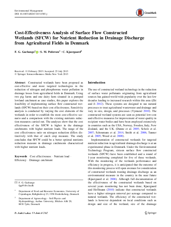 (PDF) Cost-Effectiveness Analysis of Surface Flow Constructed Wetlands (SFCW) for Nutrient ...
