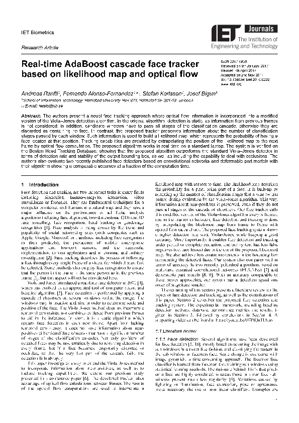 (PDF) Real‐time AdaBoost cascade face tracker based on likelihood map ...