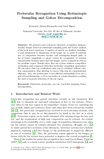 (PDF) Periocular Recognition Using Retinotopic Sampling and Gabor Decomposition
