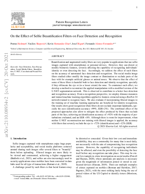(PDF) On the effect of selfie beautification filters on face detection ...
