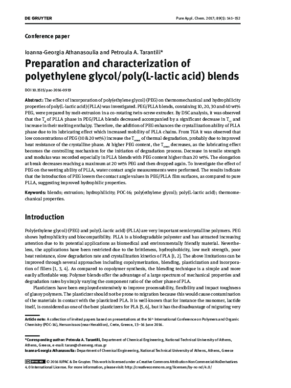 (PDF) Preparation and characterization of polyethylene glycol/poly(L-lactic acid) blends