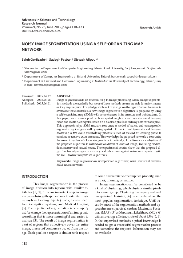 Pdf Noisy Image Segmentation Using A Self Organizing Map Network