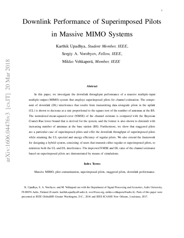 (PDF) Downlink Performance of Superimposed Pilots in Massive MIMO Systems