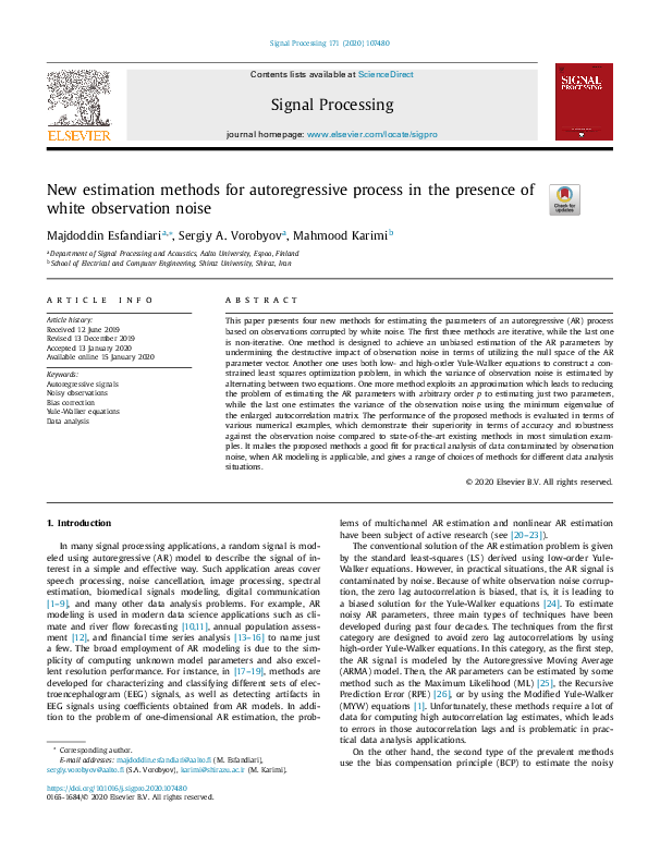 Pdf New Estimation Methods For Autoregressive Process In The Presence