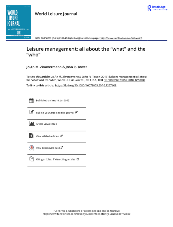 (PDF) Leisure management: all about the “what” and the “who”