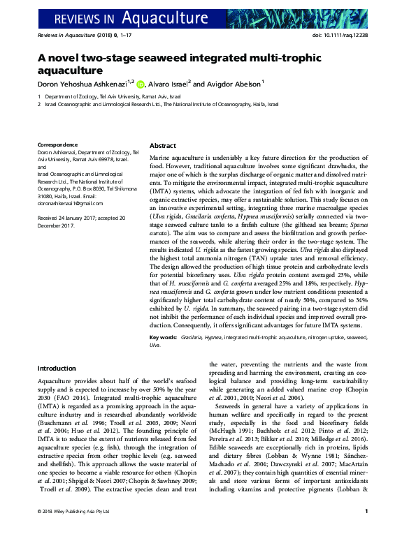(PDF) A novel two-stage seaweed integrated multi-trophic aquaculture