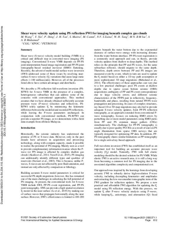 (PDF) Shear-wave velocity update using PS reflection FWI for imaging ...