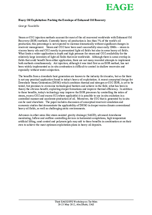 (PDF) Heavy Oil Exploitation: Pushing the envelope of Enhanced Oil Recovery
