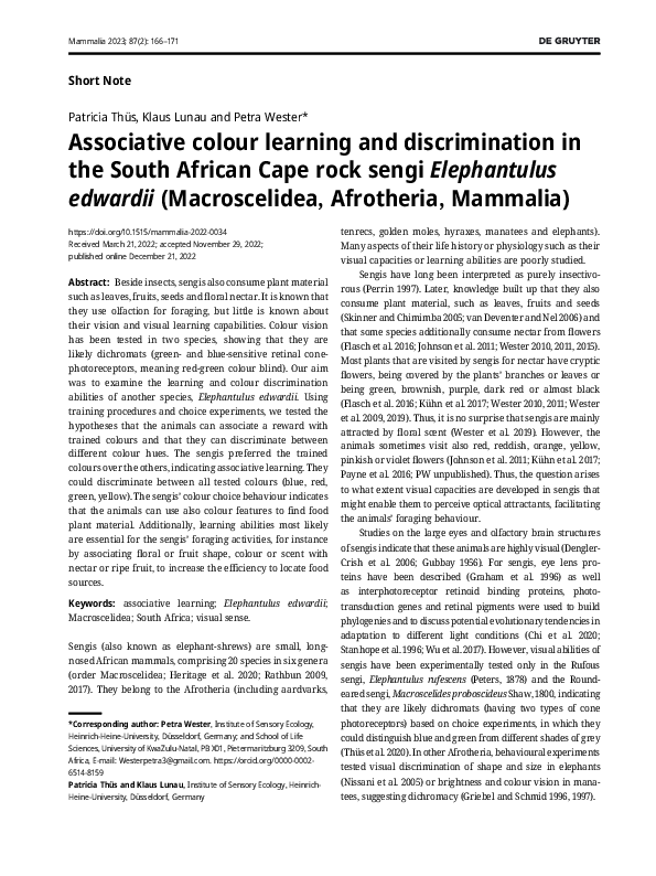 (PDF) Associative colour learning and discrimination in the South ...