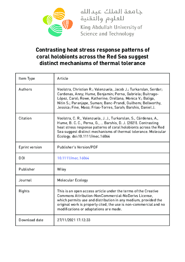 (PDF) Contrasting heat stress response patterns of coral holobionts ...