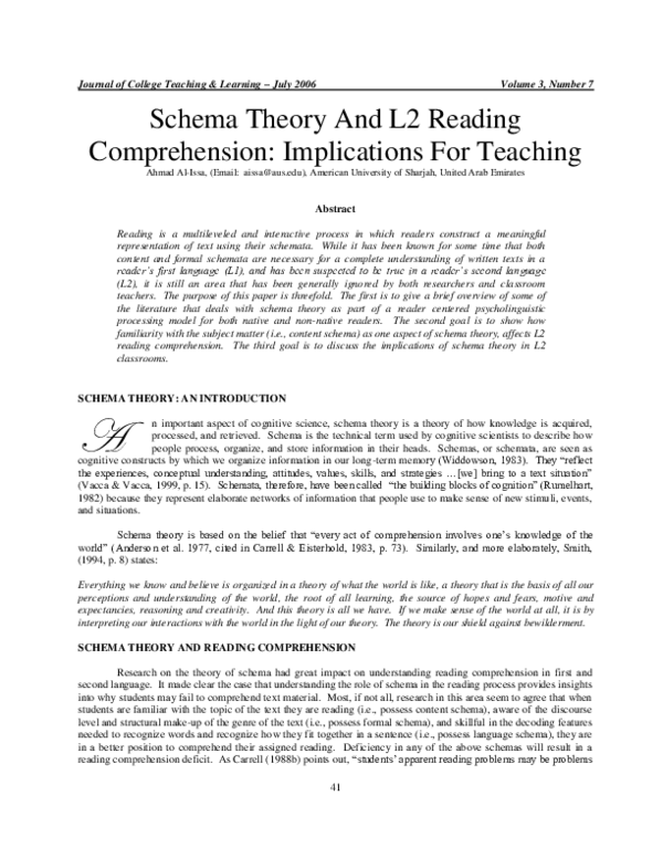 (PDF) Schema Theory And L2 Reading Comprehension: Implications For Teaching