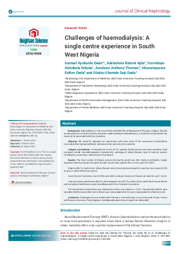 (PDF) Challenges of haemodialysis: A single centre experience in South ...