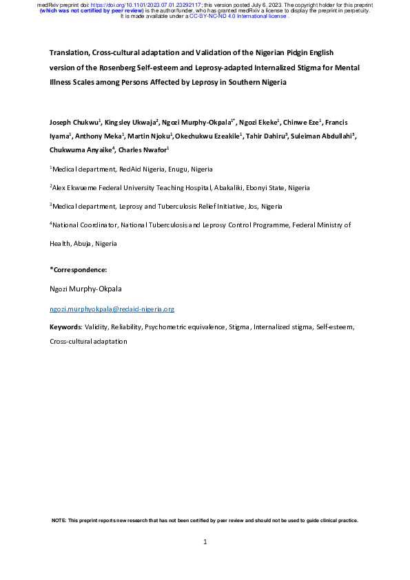 Pdf Translation Cross Cultural Adaptation And Validation Of The Nigerian Pidgin English