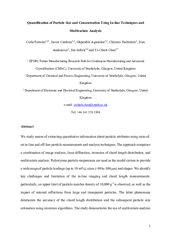 (PDF) Quantification of particle size and concentration using in-line techniques and ...
