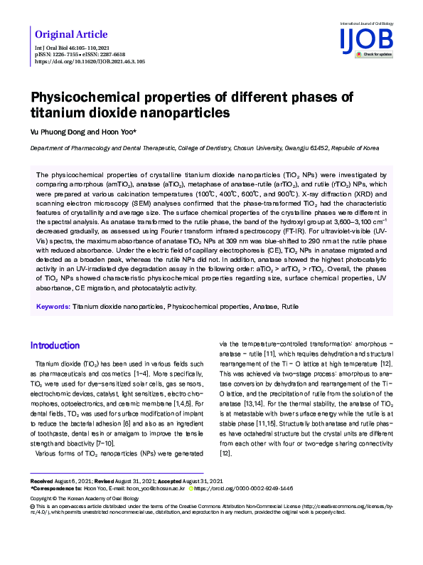 (PDF) Physicochemical properties of different phases of titanium dioxide nanoparticles