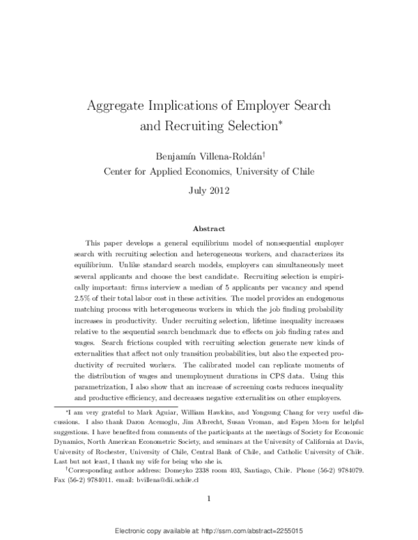 (PDF) Aggregate Implications of Employer Search and Recruiting Selection