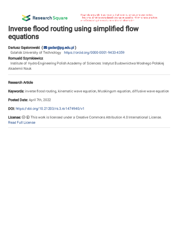 (PDF) Inverse flood routing using simplified flow equations
