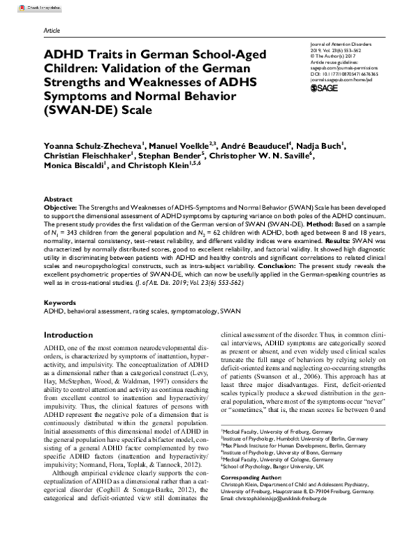 (PDF) ADHD Traits in German School-Aged Children: Validation of the ...