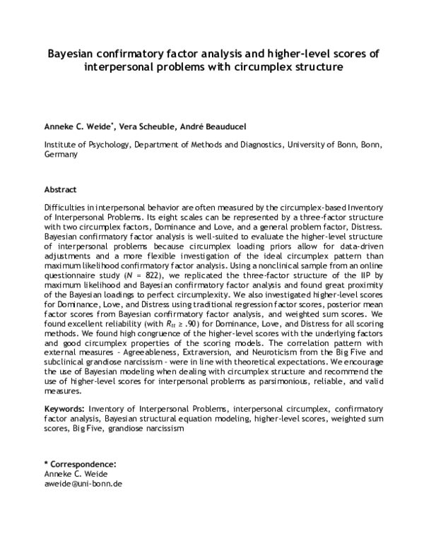 (PDF) Bayesian confirmatory factor analysis and higher-level scores of interpersonal problems ...