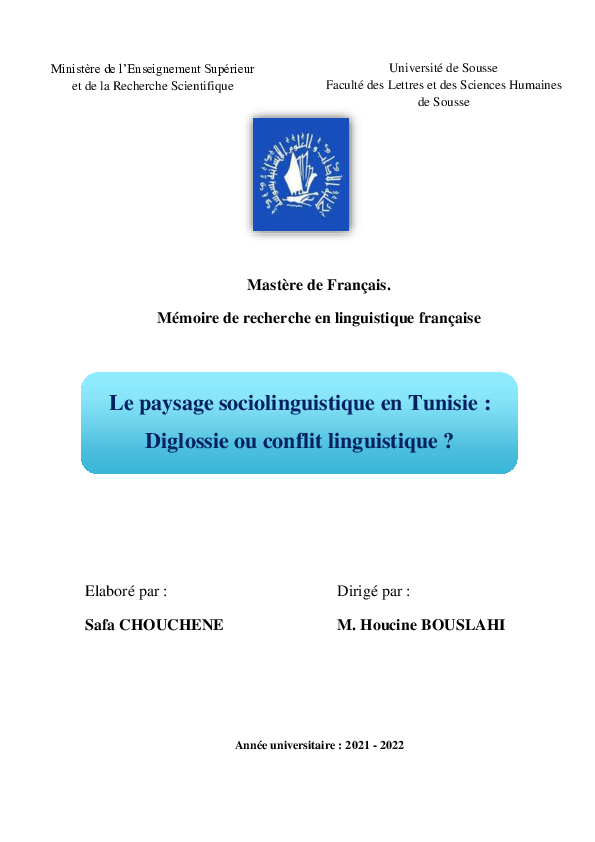 (PDF) Le paysage sociolinguistique en Tunisie : Diglossie ou Conflit ...