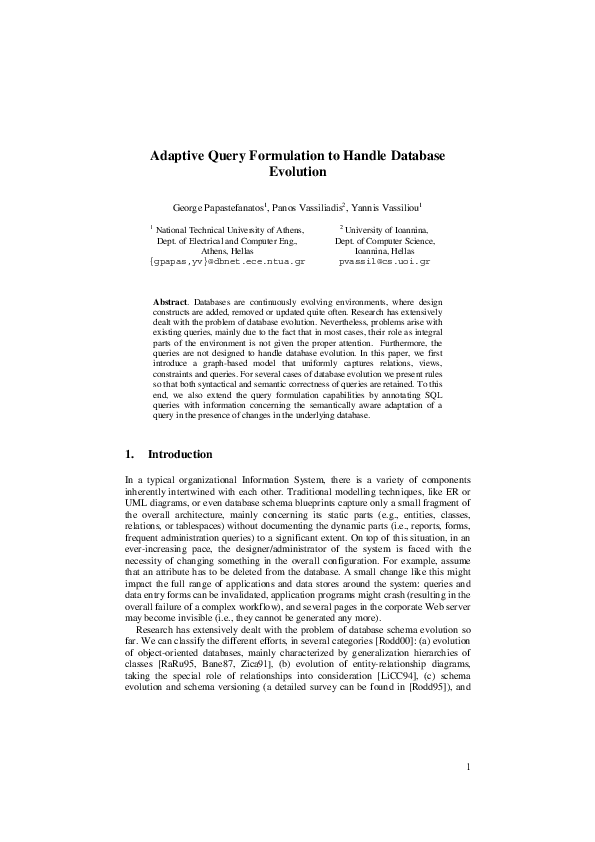 (PDF) Adaptive Query Formulation to Handle Database Evolution